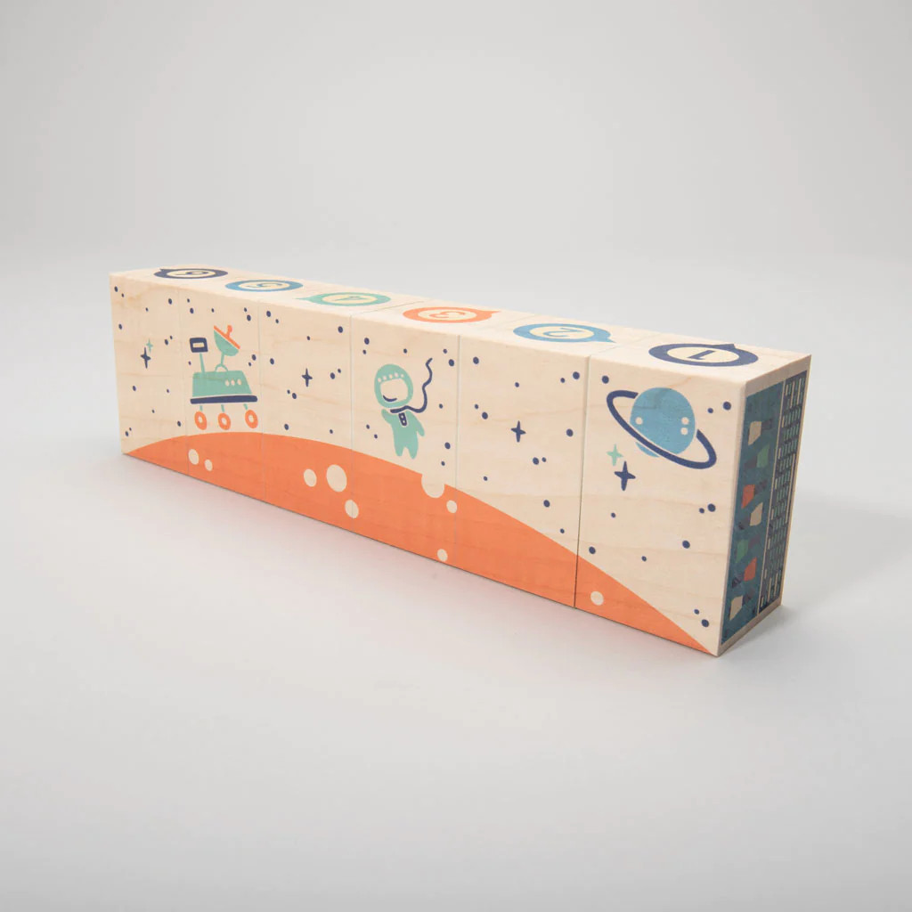Wooden Toddler Toys | Space Themed Building Blocks | Made in the USA