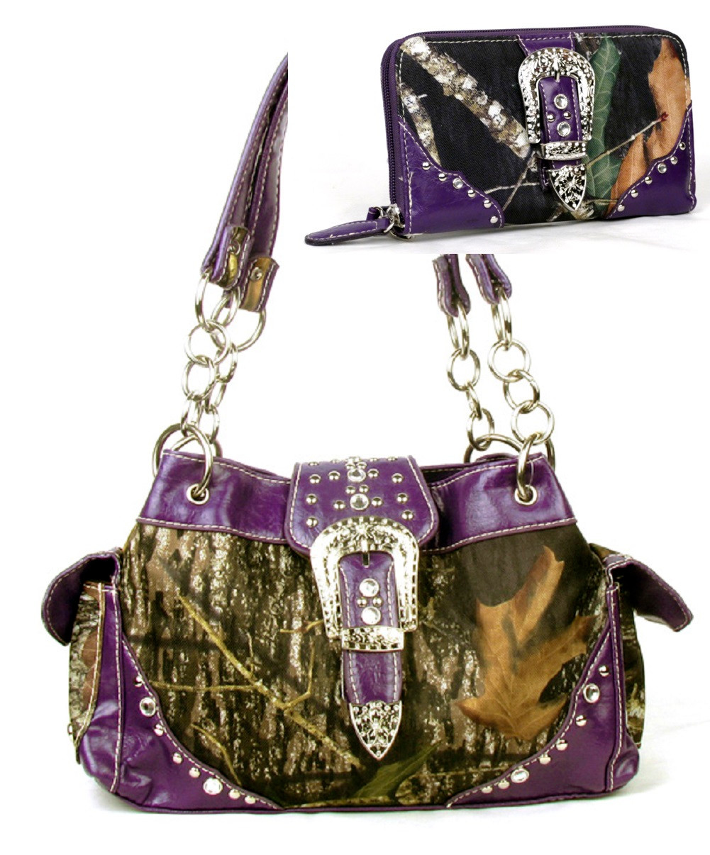 Western Orange Camouflage Flower Rhinestone Purse W Matching Wallet