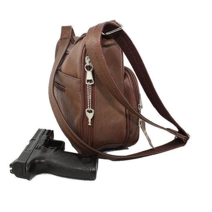 Concealed Carry Leather Gun Purse w/ Organizer & Shoulder Strap