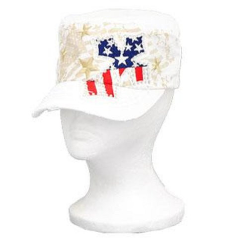 White Stars and Stripes Rhinestone Cross Cadet Hat - Handbags, Bling ...
