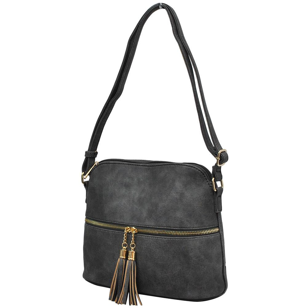 Gray NGIL Faux Leather Tassel Tote Crossbody