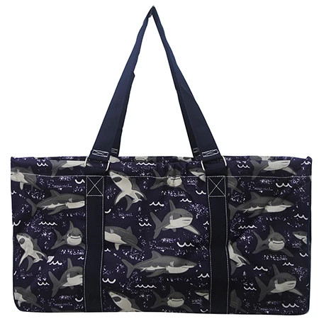 Sharky Business Print Large Canvas Utility Tote Bag-Blue