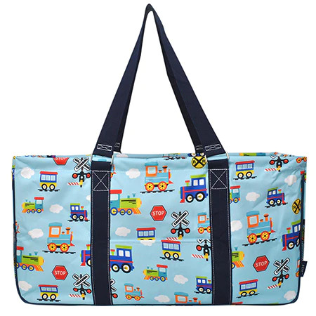 Train Print Large Canvas Utility Tote Bag-Black
