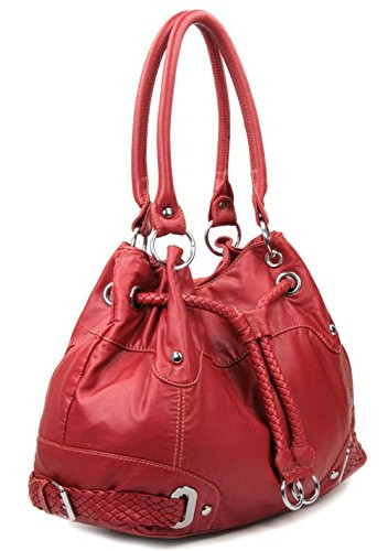 Red Cinch Tie Stone Washed Handbag
