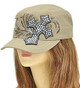 Khaki Rhinestone Cross Cadet Hat - Handbags, Bling & More!