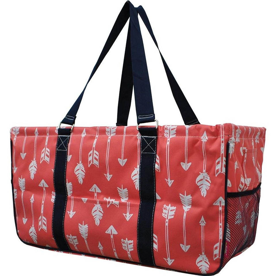 Arrow Print Large Canvas Utility Tote Bag-Mint