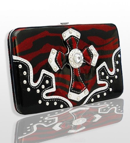 Red Zebra Western Style Cross Wallet with Rhinestones - Handbags, Bling ...