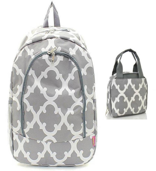 Grey & White Geometric Backpack W Matching Lunch Bag - Handbags, Bling ...