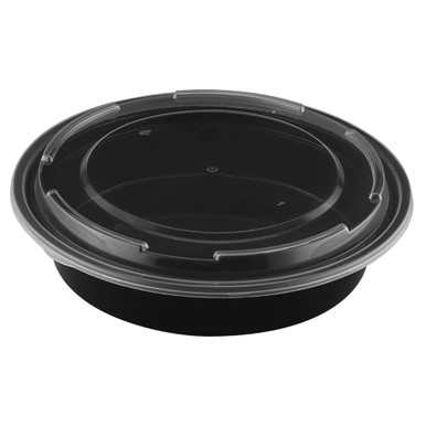 Black 48oz Round Plastic Containers w/ Lids (150/cs)