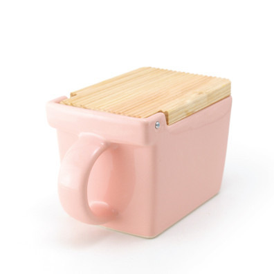 Zero Japan Salt Box With Wooden Lid, Ceramic - Best In Class - Pink