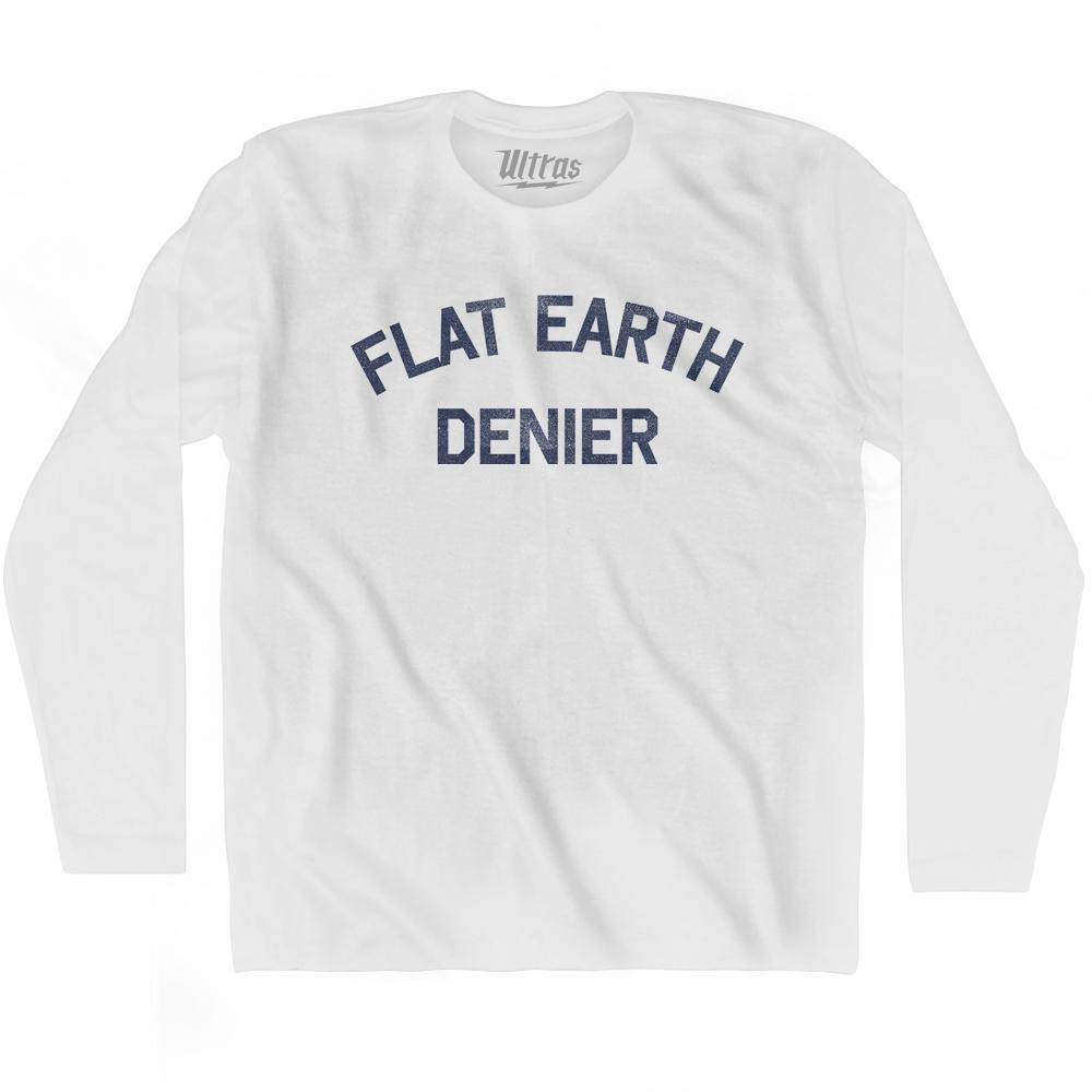 Flat Earth Denier Adult Cotton Long Sleeve T-Shirt - White