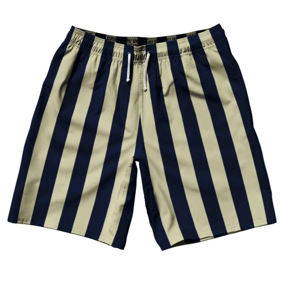 Navy Blue & Vegas Gold Vertical Stripe 10" Swim Shorts Made in USA ...