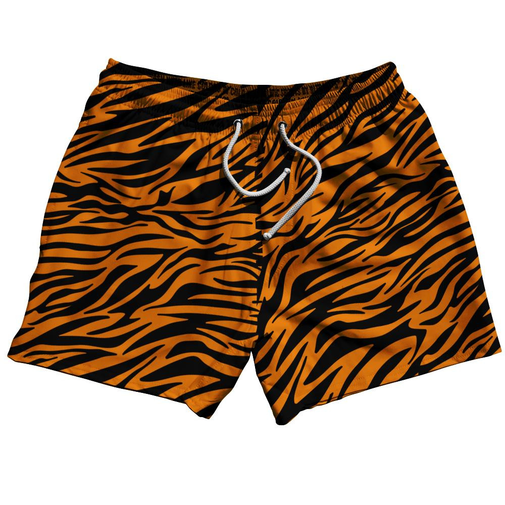 Exotic Tiger King Pattern 5" Swim Shorts Made in USA-Orange Black