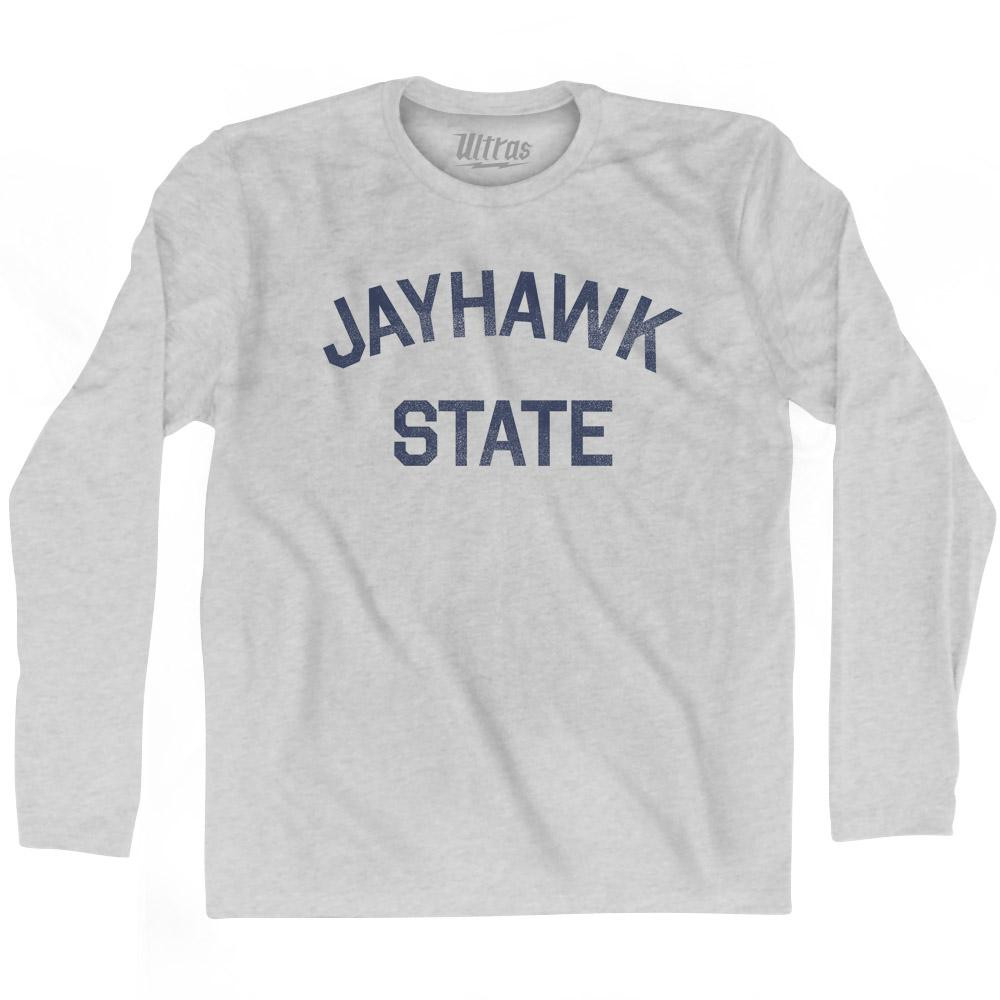 Kansas Jayhawk State Nickname Adult Cotton Long Sleeve T-shirt-Grey Heather