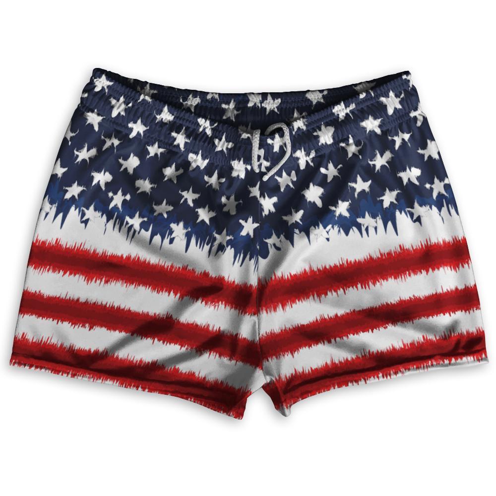 American Flag Tie Dye Shorty Short Gym Shorts 2.5"Inseam Made in USA ...