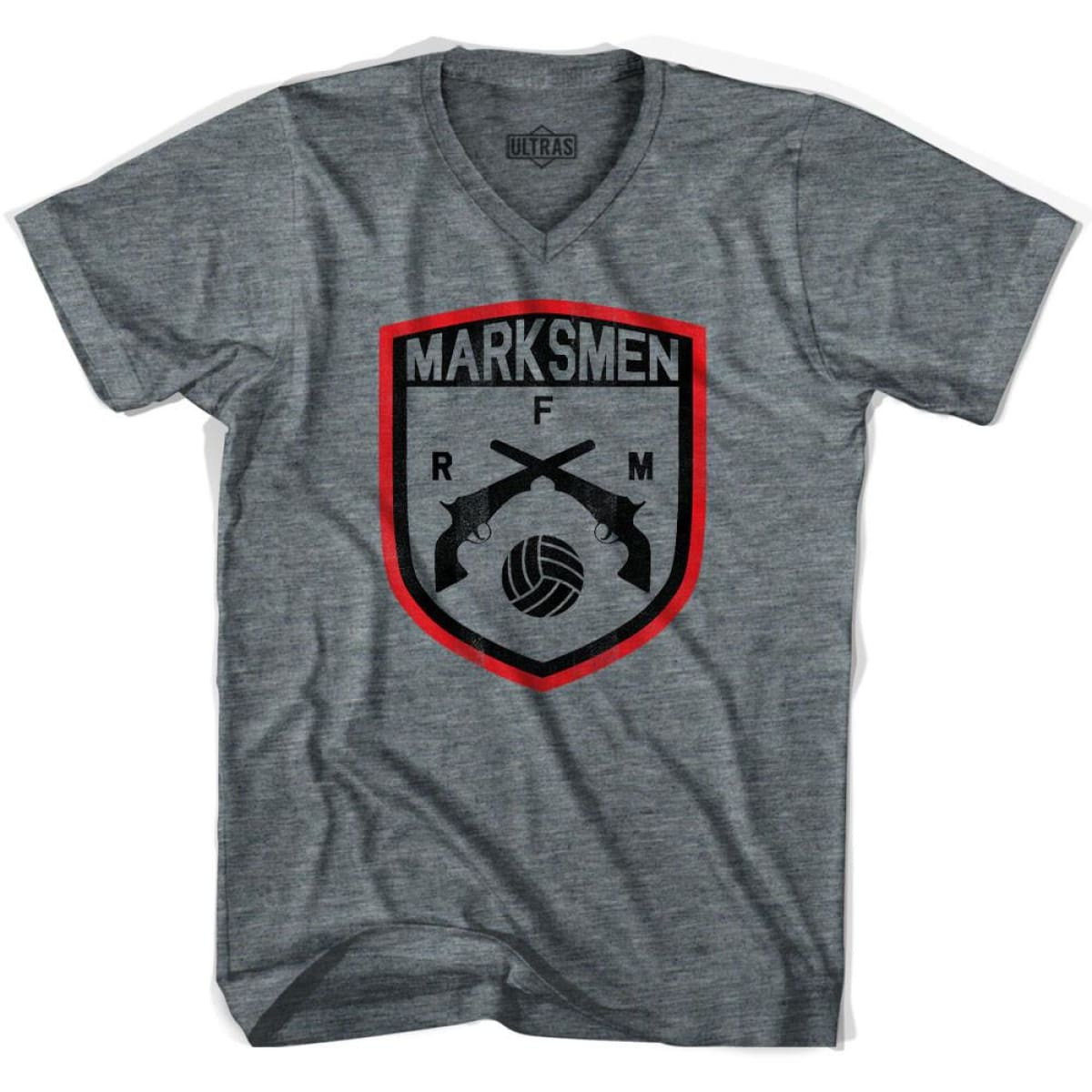 Ultras Fall River Marksmen Soccer V-neck T-shirt-Athletic Grey