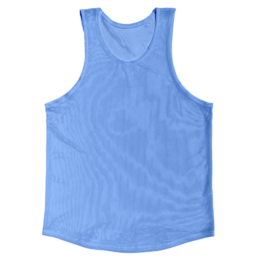 Blue Carolina Sheer See Through Mesh Athletic Tank Top - Blue Carolina