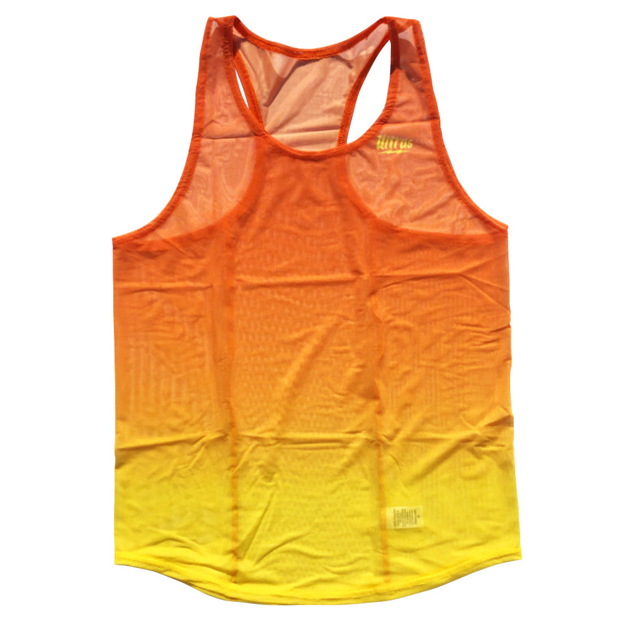 Ultras Sheer Orange And Yellow Micro Mesh Running Tank Top Racerback