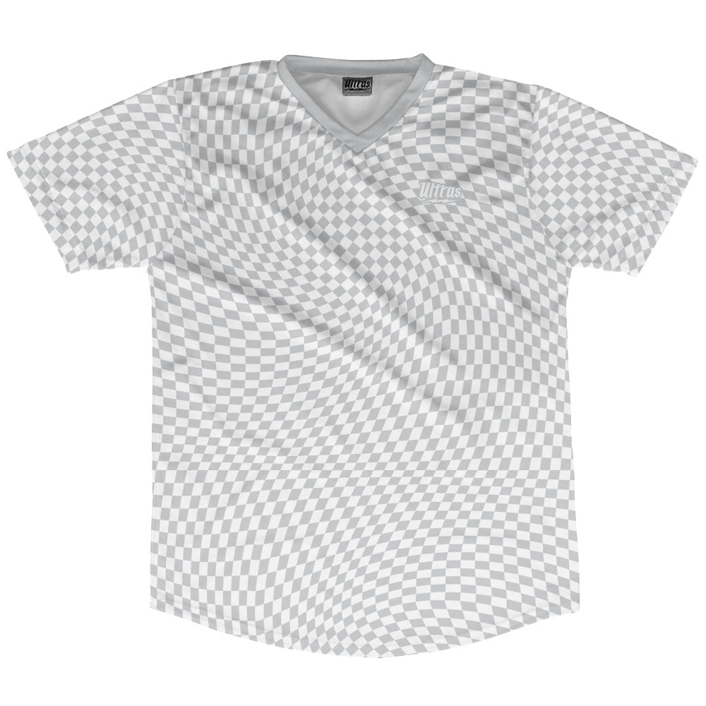 Warped Checkerboard Soccer Jersey Made In USA - Grey Medium And White