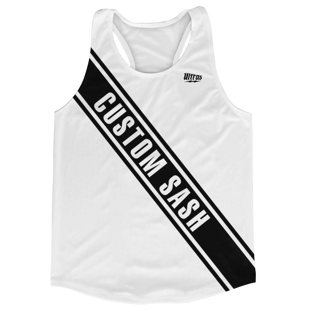 Custom Sash Left To Right Running Tank Tops Made In USA - White And Black