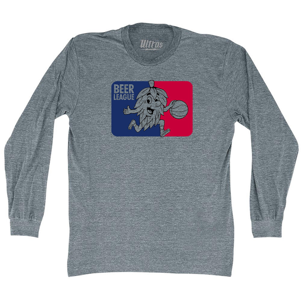 Beer League Hops Playing Basketball Logo Adult Tri-Blend Long Sleeve T ...