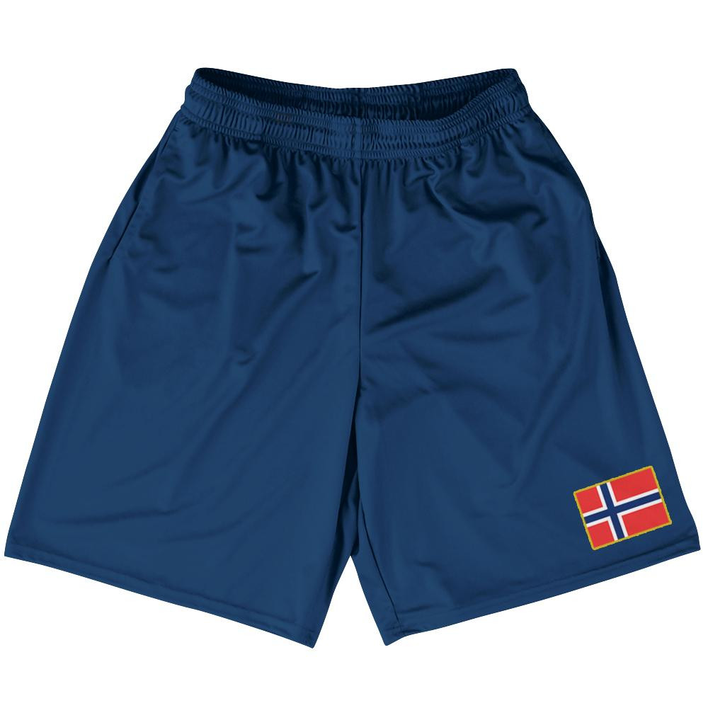 Norway Country Heritage Flag Basketball Practice Shorts Made In USA - Blue