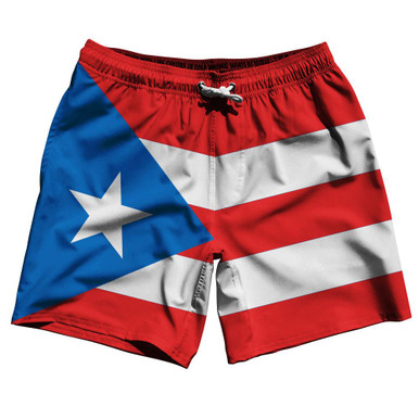 Puerto Rico Country Flag 7.5" Swim Shorts Made in USA-Blue Red