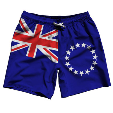 Cook Islands Country Flag 7.5" Swim Shorts Made in USA-Blue White