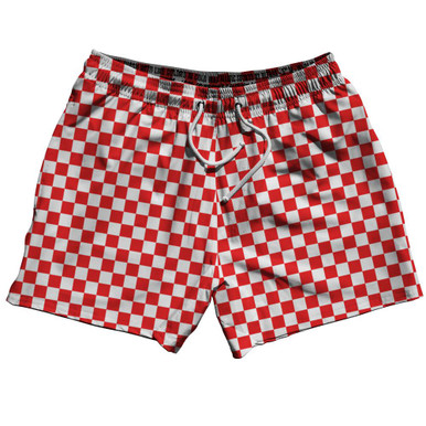 Red & White Checkerboard 5" Swim Shorts Made in USA-Red & White