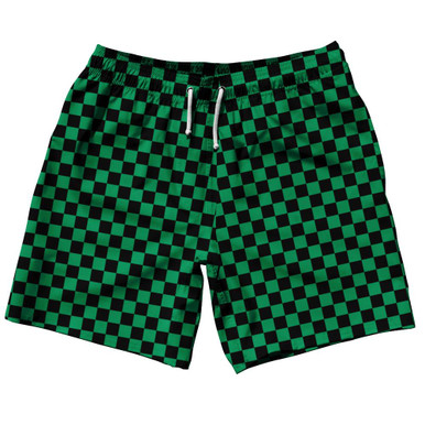 Kelly Green & Black Checkerboard Swim Shorts 7.5" Made in USA-Kelly ...