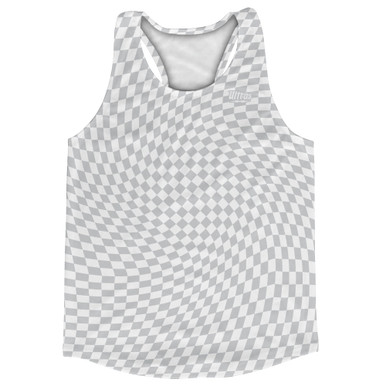 Warped Checkerboard Running Track Tops Made In USA - Grey Medium And White