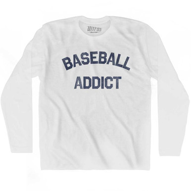 Baseball Addict Adult Cotton Long Sleeve T-shirt-White