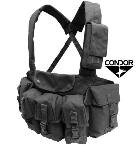 Condor 7 Pocket Chest Rig w/ Radio Pouch Tactical Commando Vest ( BLACK ).