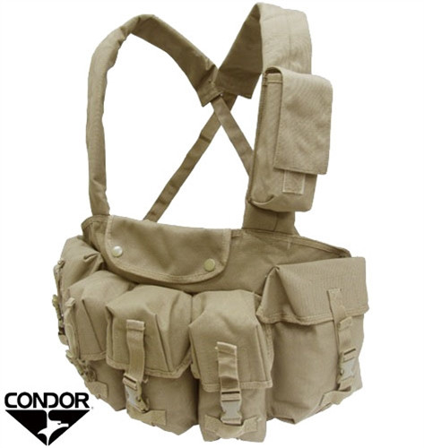 Condor 7 Pocket Chest Rig w/ Radio Pouch Tactical Commando Vest ( TAN )