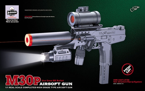 M30P Airsoft Spring Uzi SMG Gun W/ Laser, Flashlight, Red Dot Scope and ...