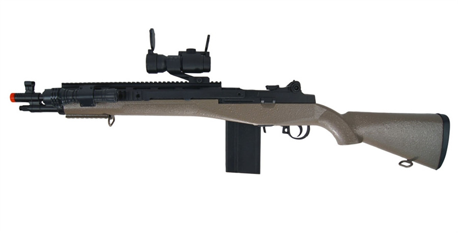 Airsoft M14 Socom RIS Spring Gun W/ Red Dot Scope & Flashlight ( Desert ...