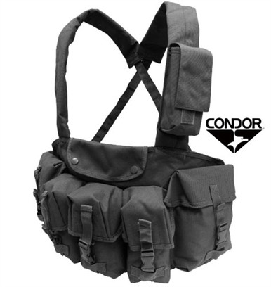 Condor 7 Pocket Chest Rig w/ Radio Pouch Tactical Commando Vest ( BLACK ).
