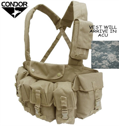 Condor 7 Pocket Chest Rig w/ Radio Pouch Tactical Commando Vest ( ACU )