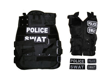 ST41B Tactical Zip Up Police Vest w/ Free SWAT & Police Patches ( Black )