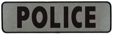 POLICE Back Patch, Printed, Reflective, Hook, Black/Silver, 12x3-1/2 ...