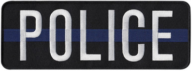 POLICE Back Patch, White/Blue/Black, 11x4" - Sew On backing - Hero's Pride