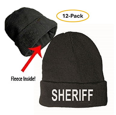 SHERIFF Black Watch Cap, White Letters, Fleece, One Size Fits All (12 ...