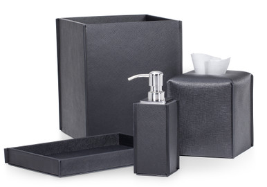 Black Leather Bath Set with Brushed Finish | Labrazel