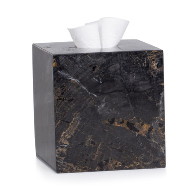 Rustic Black Stone Tissue Box in Petrified Wood - Petra | Labrazel