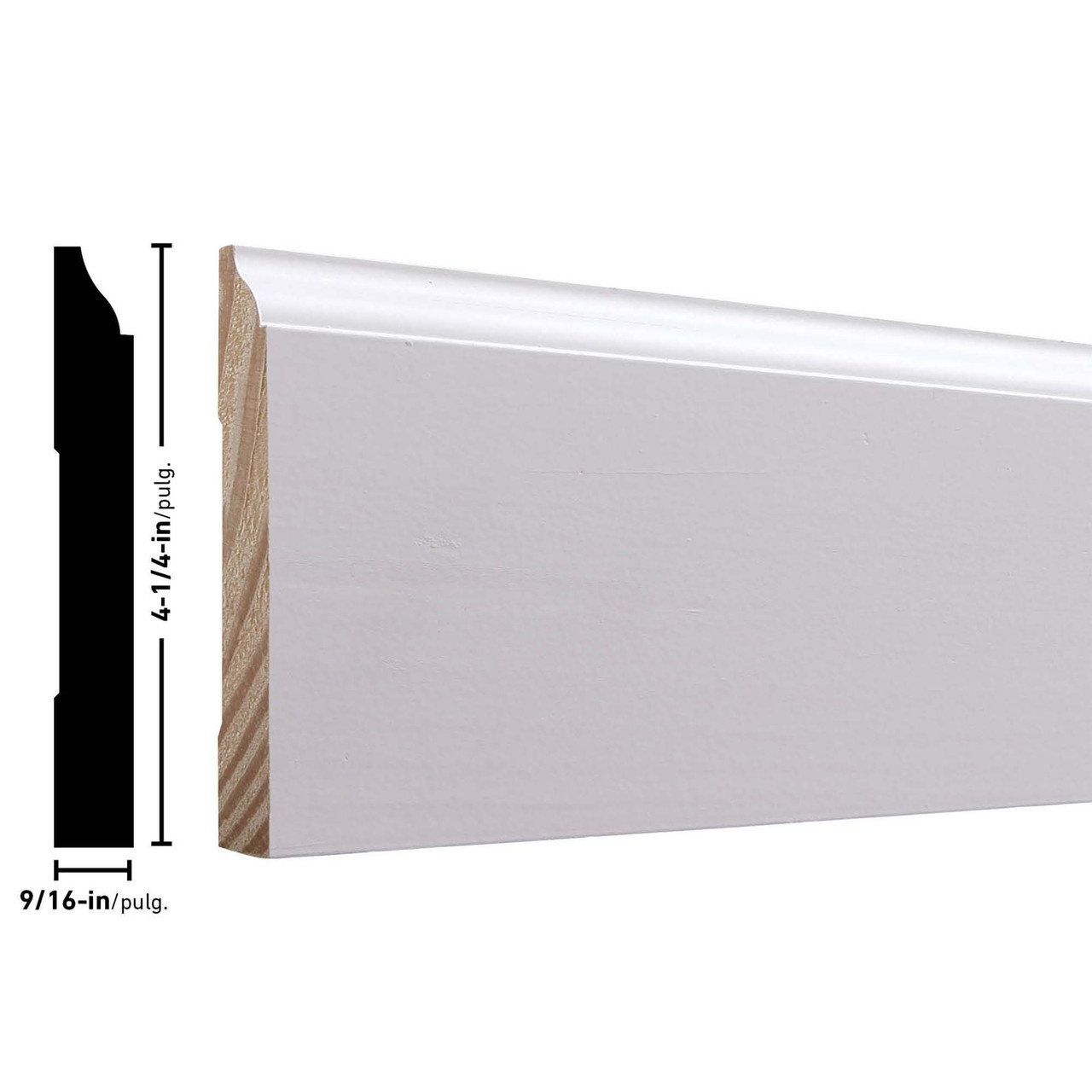 620 Clay Coat Primed FJ Pine Baseboard - 9/16" x 4-1/4" - Empire ...