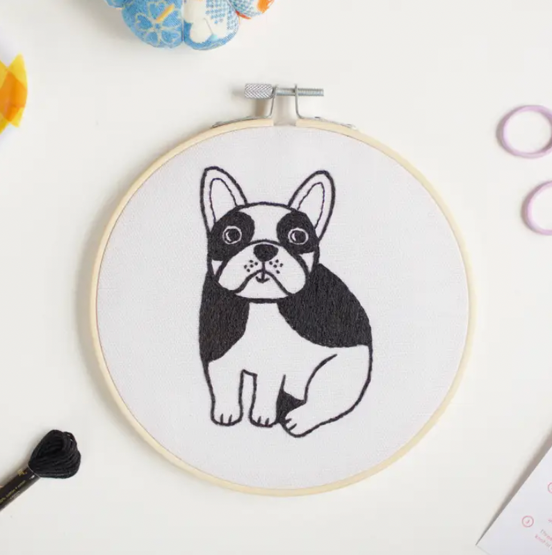 Frenchie Embroidery Hoop Kit