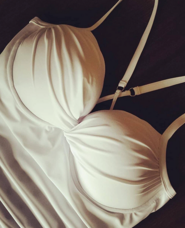 One Piece Swimsuit with Twisted Drape - Molded Underwire Bra