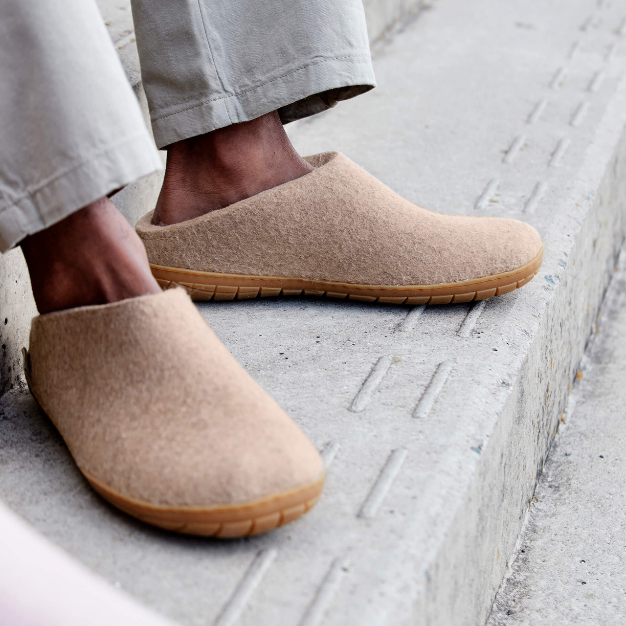 Glerups Unisex Felt Slippers With Rubber Sole BR-12 Sand - The Shoe Mart