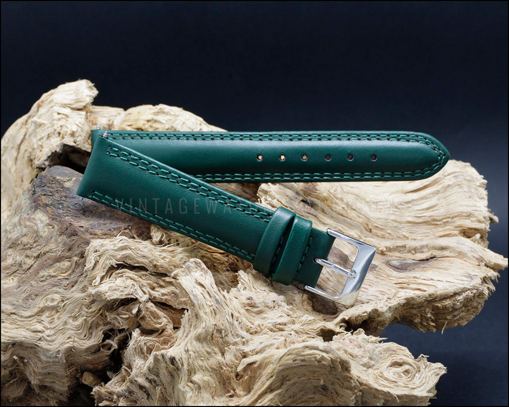 Green color, Smooth grain, double stitched, elegant classic strap, calf ...