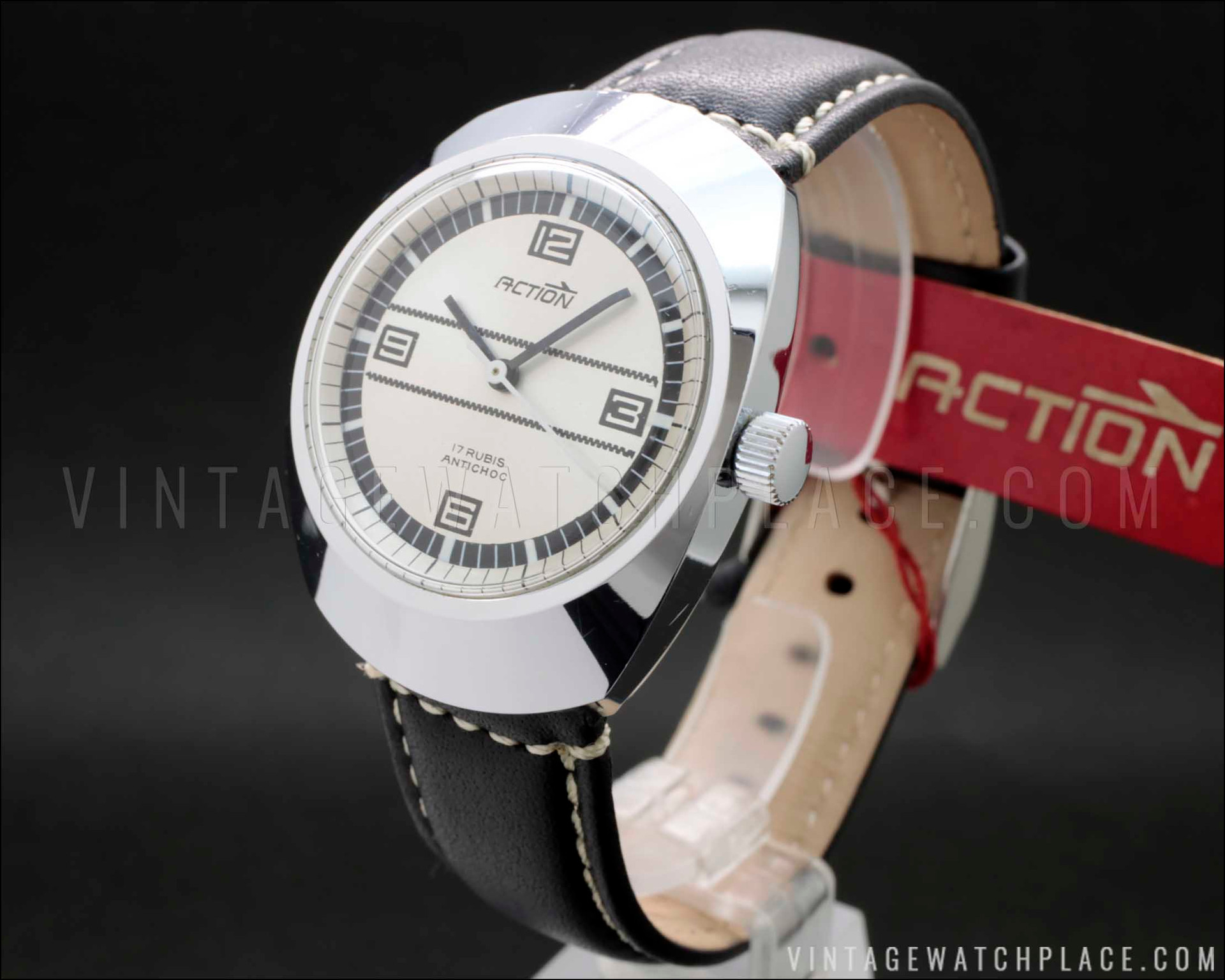 New Old Stock Action mechanical vintage watch, new genuine leather ...